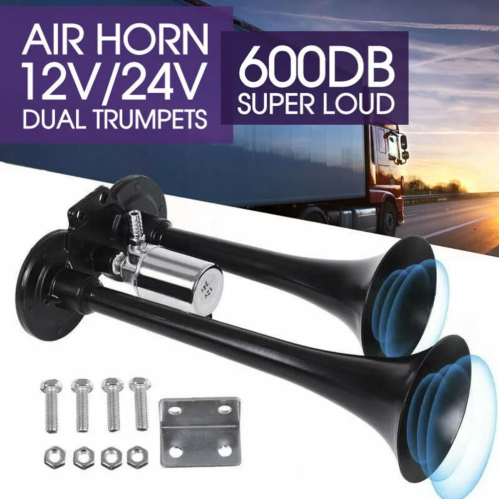 600DB-Car-Horn-Super-Loud-Dual-Trumpet-Air-Horn-Compressor-12V-24V-For ...