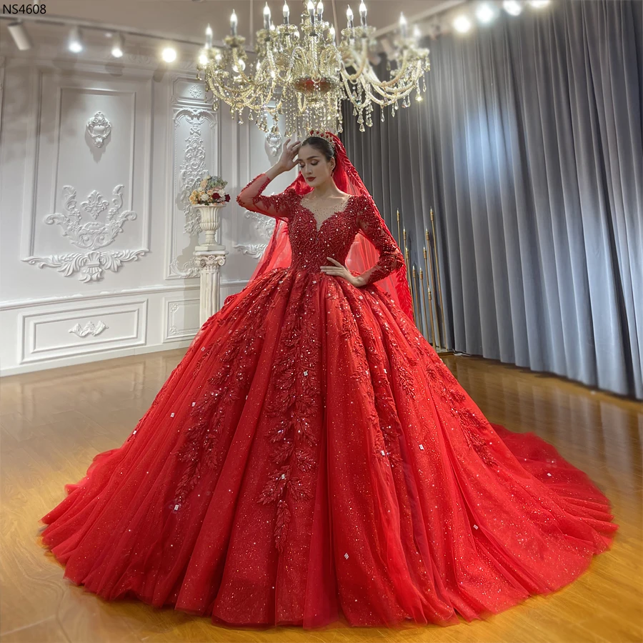 Red Wedding Dress With Sleeves