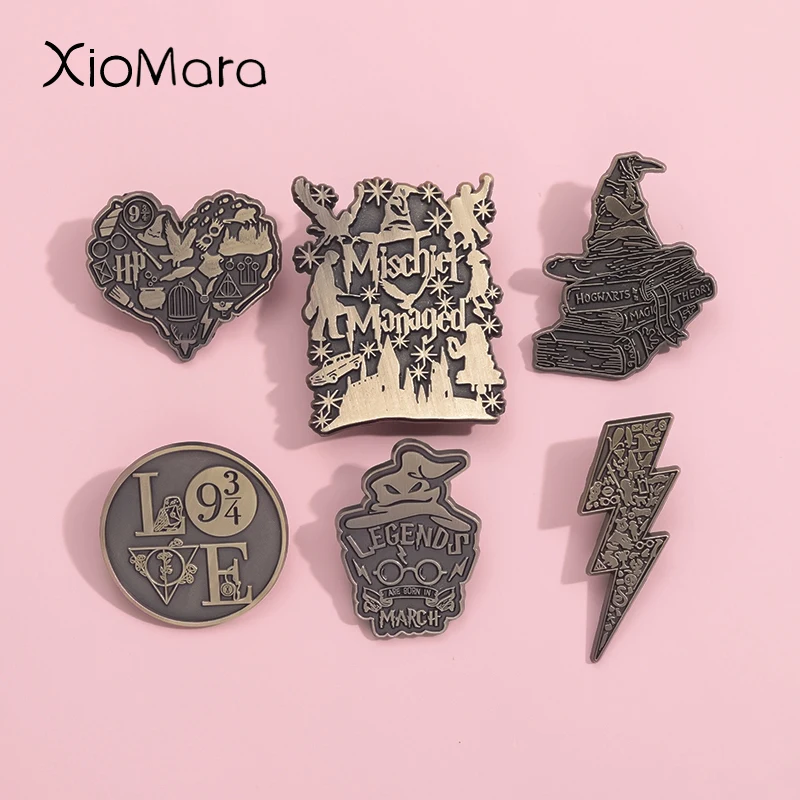 Cartoon-Science-Fiction-Film-Enamel-Pins-Retro-Magic-Wizard-Hat-Broom ...