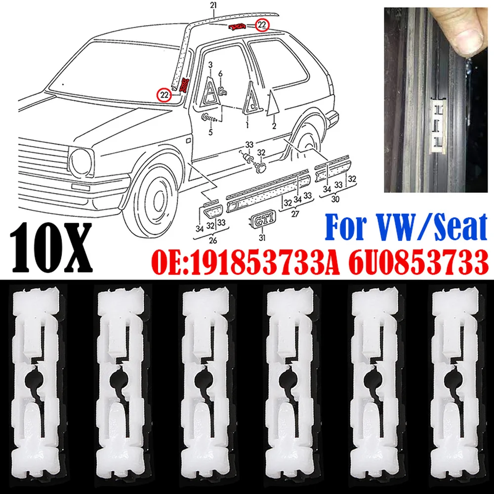 10pcs Roof Rail Bar Cutter Clips Moulding 191853733a 6u0853733 For Vw ...