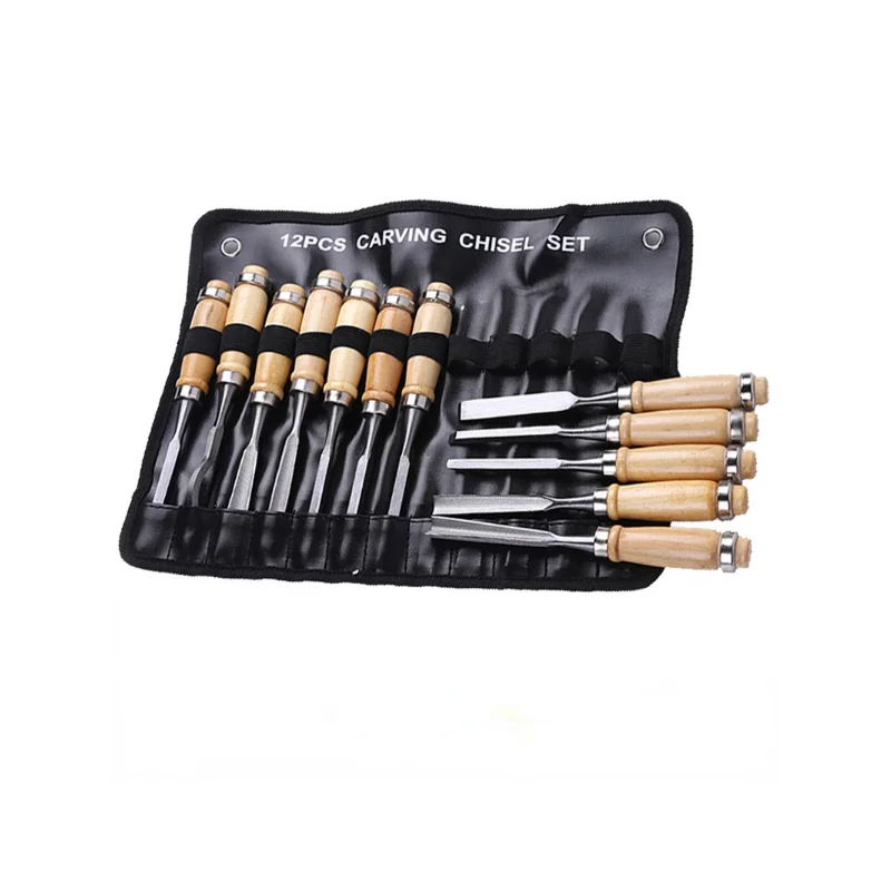 12Pcs-Wood-Carving-Hand-Chisel-Tool-Set-Woodworking-Professional-Gouges ...