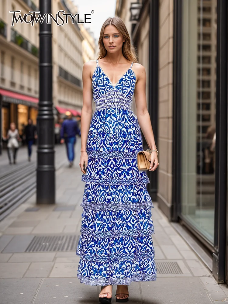 TWOTWINSTYLE-Colorblock-Printing-Slim-Dress-For-Women-Strapless ...