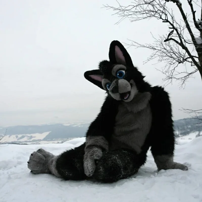 Grey Black Long Fur Furry Husky Dog Wolf Fox Fursuit Mascot Costume ...