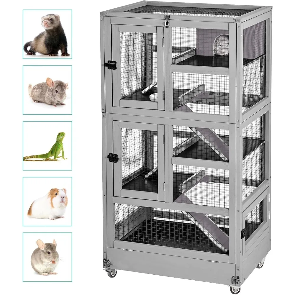 Large-Guinea-Pig-Cage-5-Levels-Wooden-Ferret-Cage-with-Wheels ...