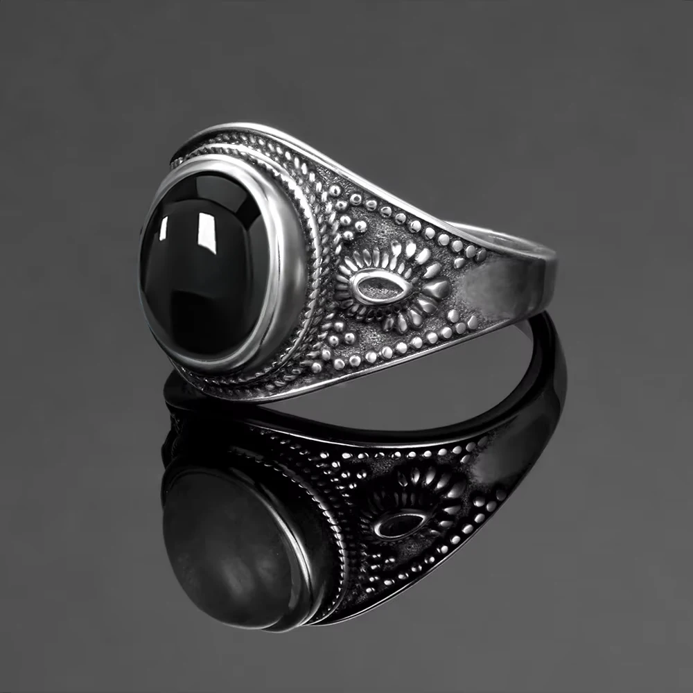 Vintage 925 Sterling Silver Black Onyx Ring with Various Natural Stones ...
