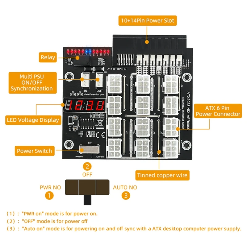 ATX-12X-6Pin-Power-Breakout-Board-12Amp-1800Watts-Power-Board-With ...
