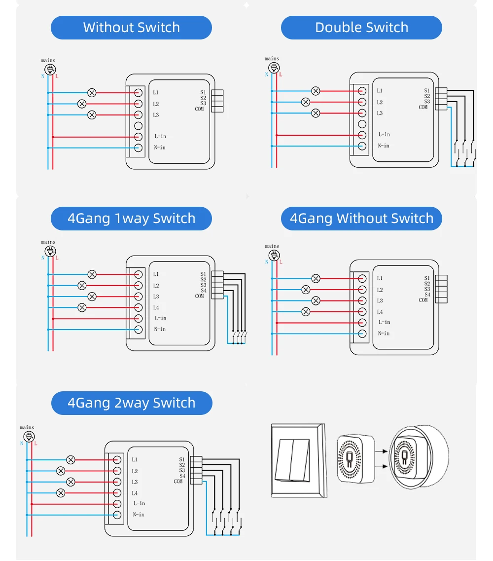 1PC Aubess Mini Tuya 2/3/4gang WIFI Smart Switch DIY Switch Module ...