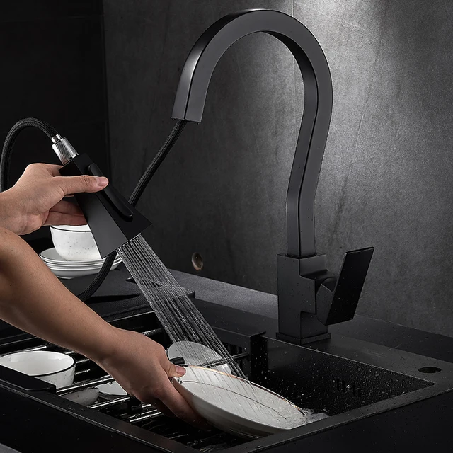 Becola Fekete Konyhai Csaptelepek Húzz Ki 360 Forgó Mosogató Keverő ...