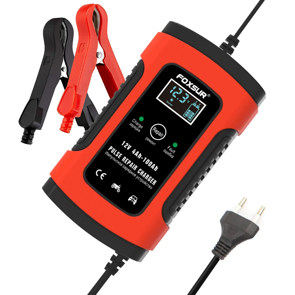 Foxsur 12V 5A Car Battery Charger LCD Display Full Automatic ...