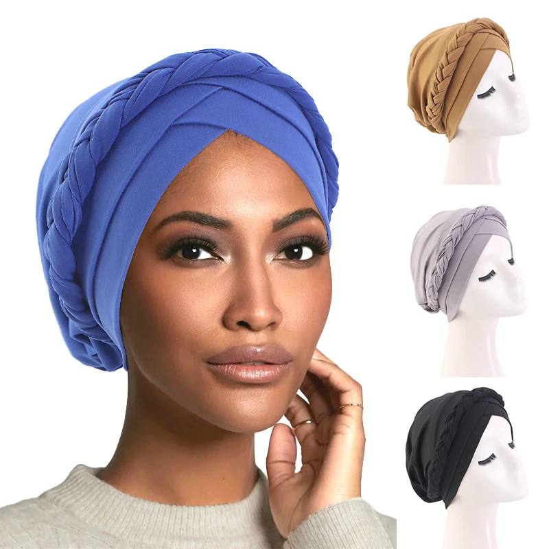 New-Women-Handmade-Braid-Turban-Muslim-Hijab-Scarf-African-Head-Wraps ...