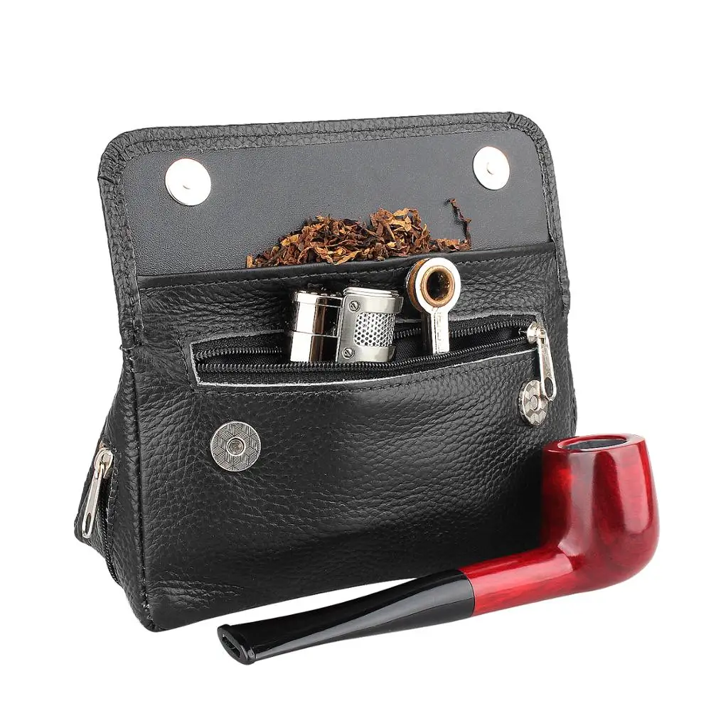 Black Brown Leather Tobacco Bag Pipe Pouch Case Smoking Bag For 2 Pipes ...