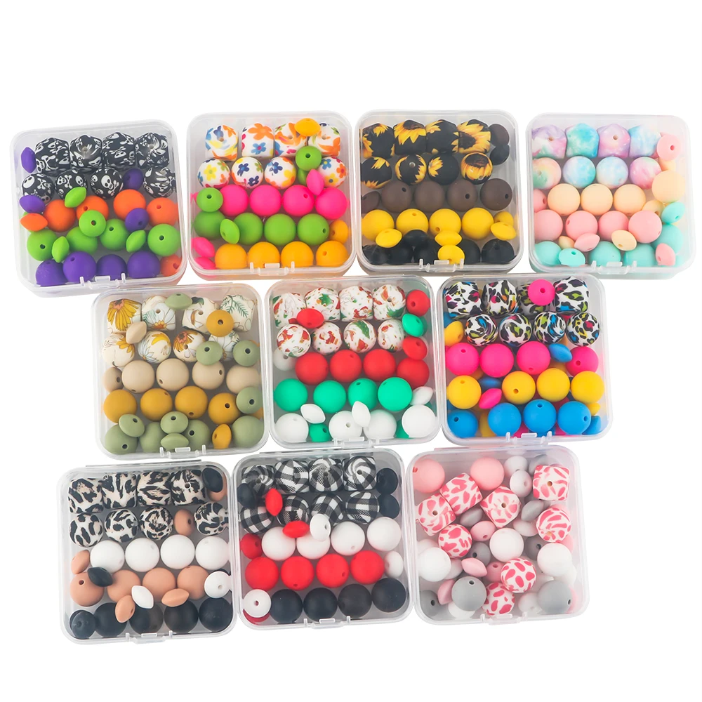 50Pcs/box Silicone Beads Loose Spacing Beads Hexagon Printed Beads For ...