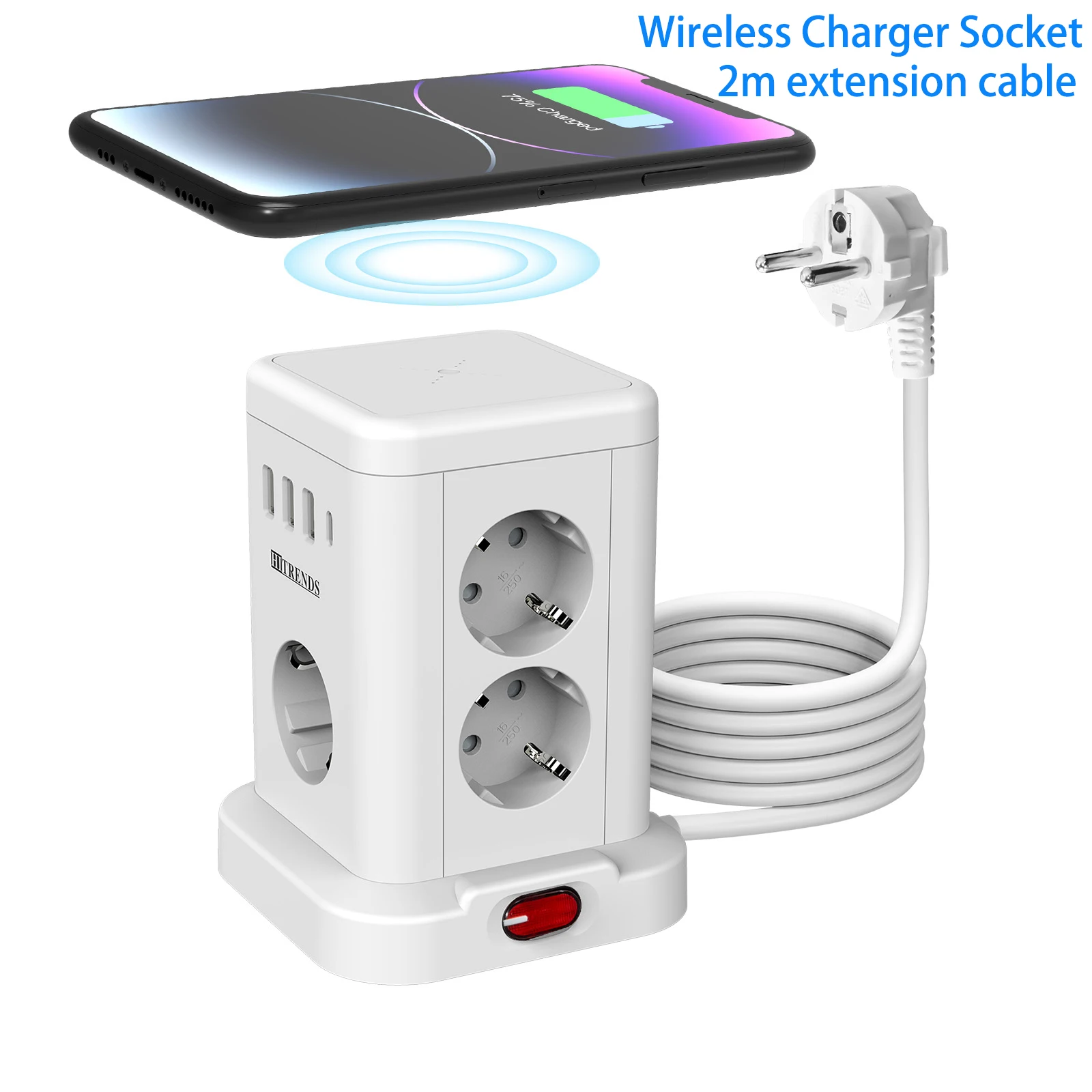 7/11AC EU plug Smart Power board with Wireless Charger 3 USB 1 Type c ...
