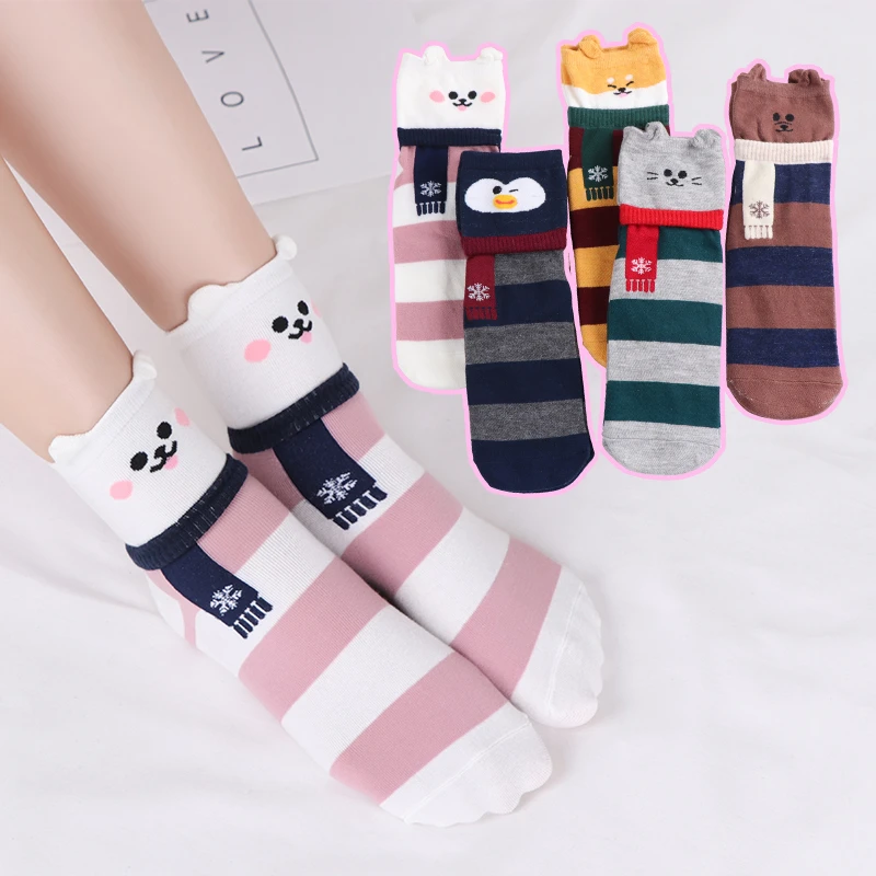 Kawaii-Women-Crew-Socks-Cartoon-Cute-Animal-Cat-Dog-Bear-Penguin ...