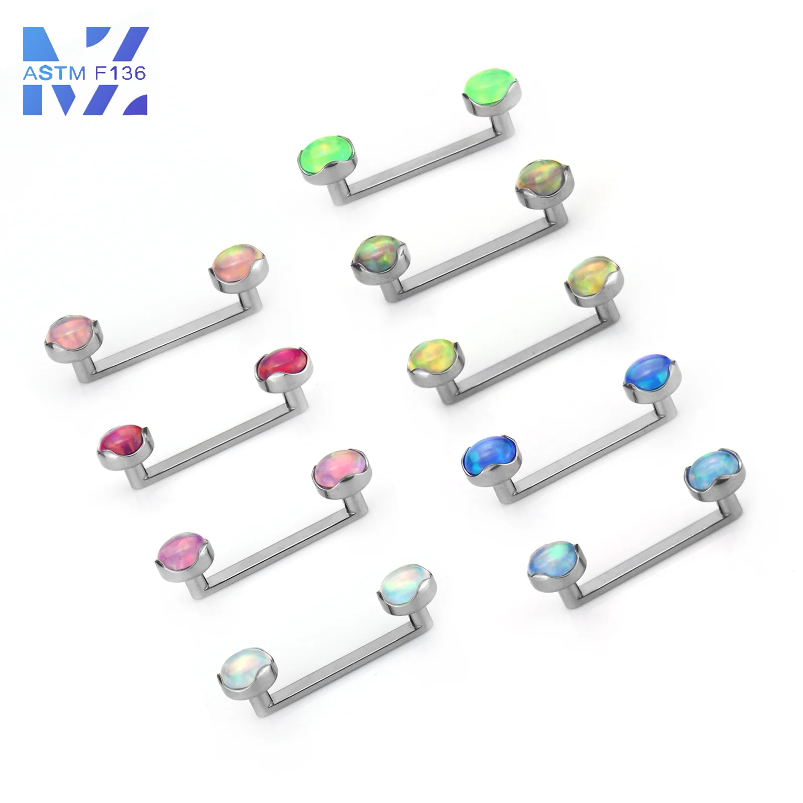 F136 Titanium Wavy-edged Jelly Opal Long Buried Stud Aurora Opal Right ...