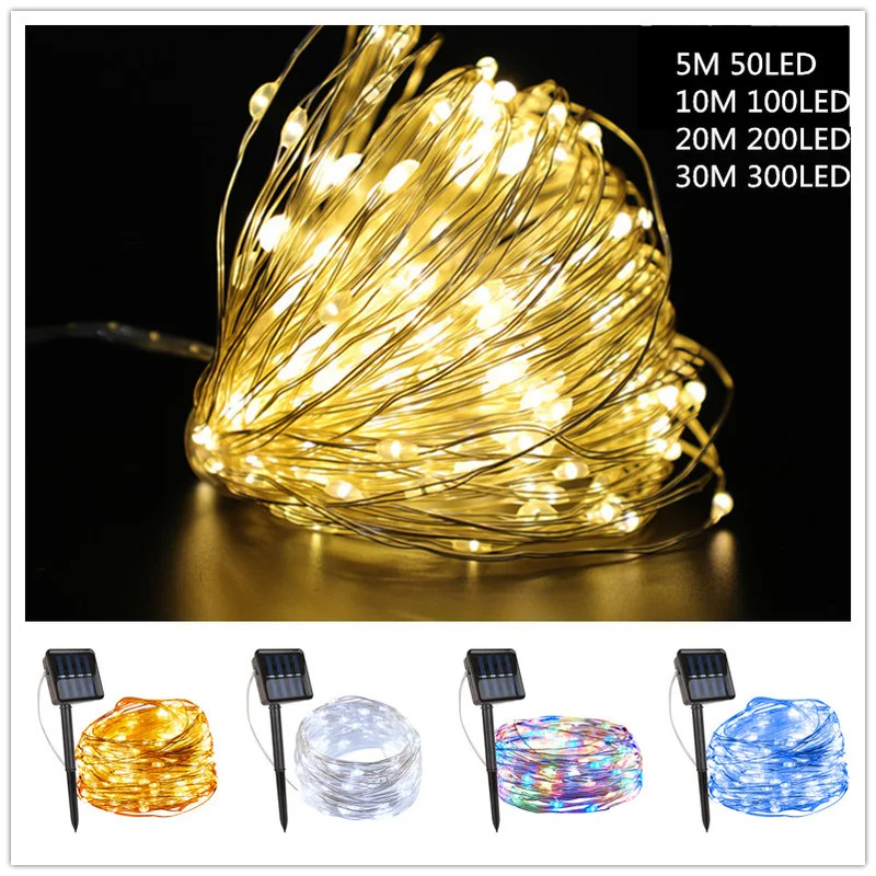 100/200/300LED Solar Light Outdoor String Light Garland Fairy Light ...