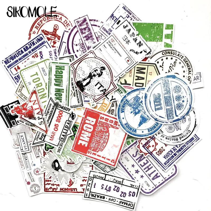 10/30/60PCS Postmark Stamp Style Stickers Popular City Paris New York ...