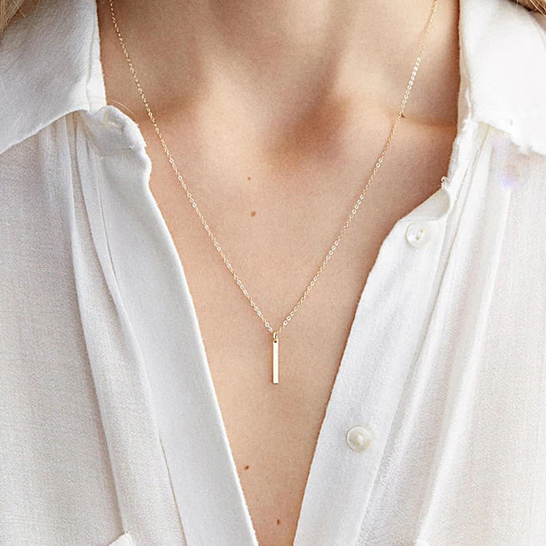 Long-Rectangle-Pendant-Necklaces-For-Women-Girls-Elegant-Classic-Simple ...