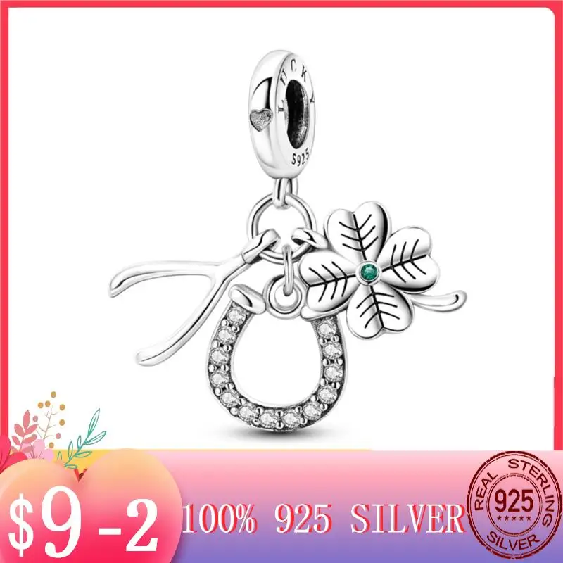 Lucky-Four-Leaf-Clover-Horseshoe-Silver-Color-Dangle-Charms-fit ...