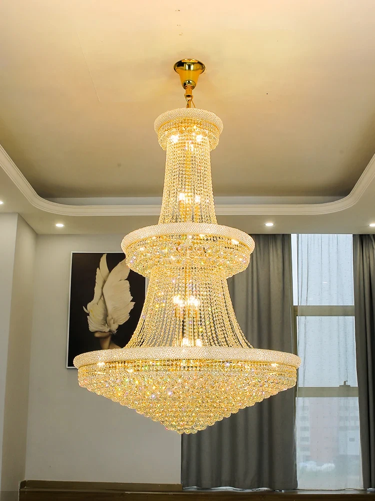 Luxury-Living-Room-Crystal-Chandelier-Staircase-European-Style-Large-Chrome-Chandelier-Hotel ...
