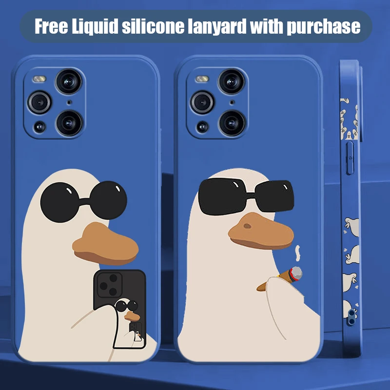 Cute Duck Selfie Liquid Left Rope Phone Case for OPPO Reno 6 5G (Tdb01)