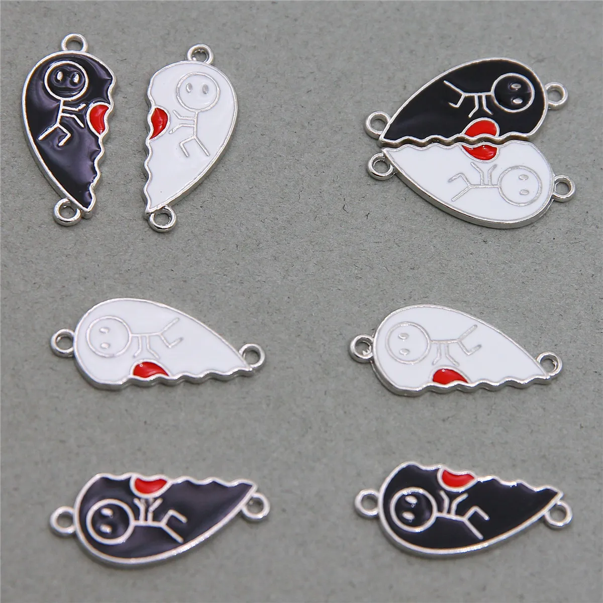 3Pairs 6pcs Heart-shaped Best Friend Charm Double Hang Pendant For DIY ...