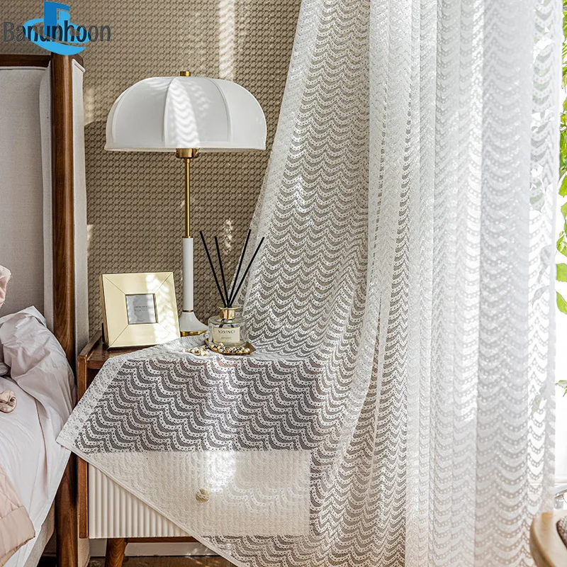 Modern-white-Wave-pattern-window-screen-warp-knitted-tulle-curtains-for ...