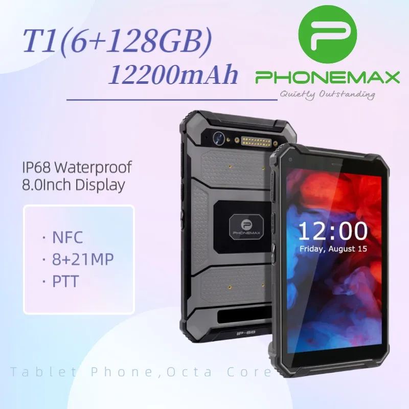 PHONEMAX T1 4G Network Rugged Tablet Phone 6GB+128GB 12200mAh 8.0" HD ...