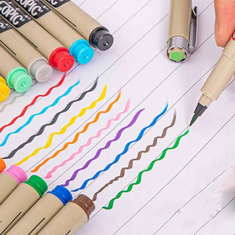 12pc Colors 1.5 Sketch Micro Brush Calligraphy Painting Needle Pen For ...