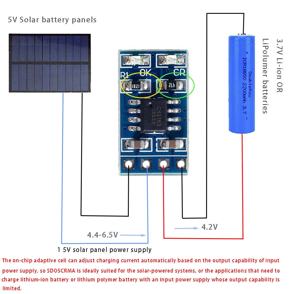 MPPT Solar Laderegler 1A 4,2 V 3,7 V 18650 LiPo Li-Ion Lithium-Batterie Ladegerät Modul SD05CRMA ...