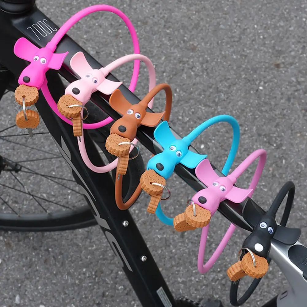 Cartoon-Biscuit-Puppy-Bicycle-Lock-Steel-Lock-Portable-Color-Key-Anti ...