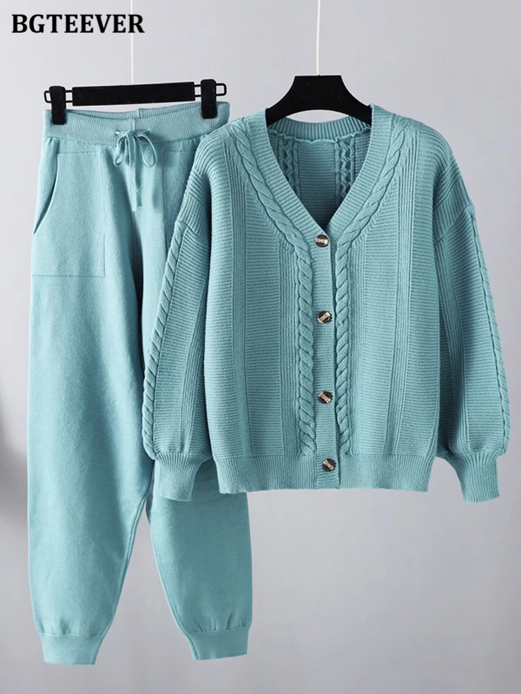 Bgteever Casual Women Knitted 2 Pieces Set Single-breasted Cardigans ...