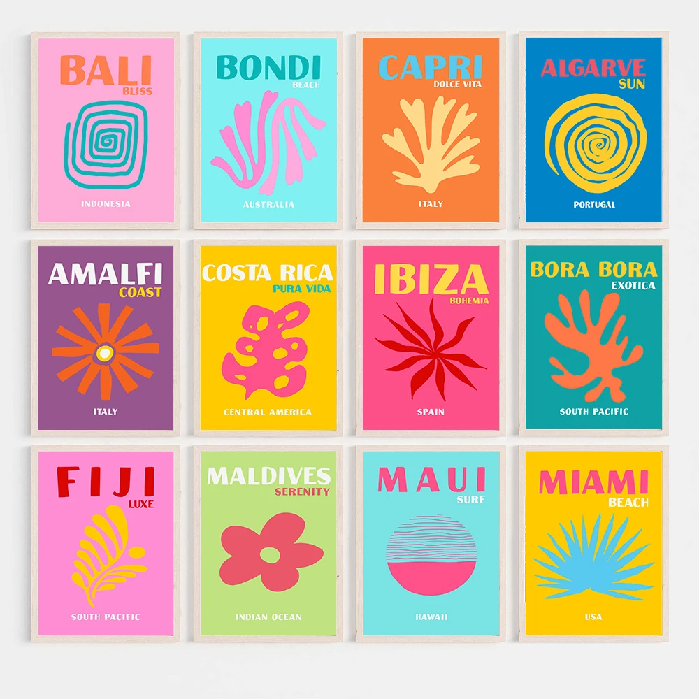 Mykonos-Ibiza-Miami-Bondi-Capri-Travel-Wall-Art-Colourful-Canvas ...