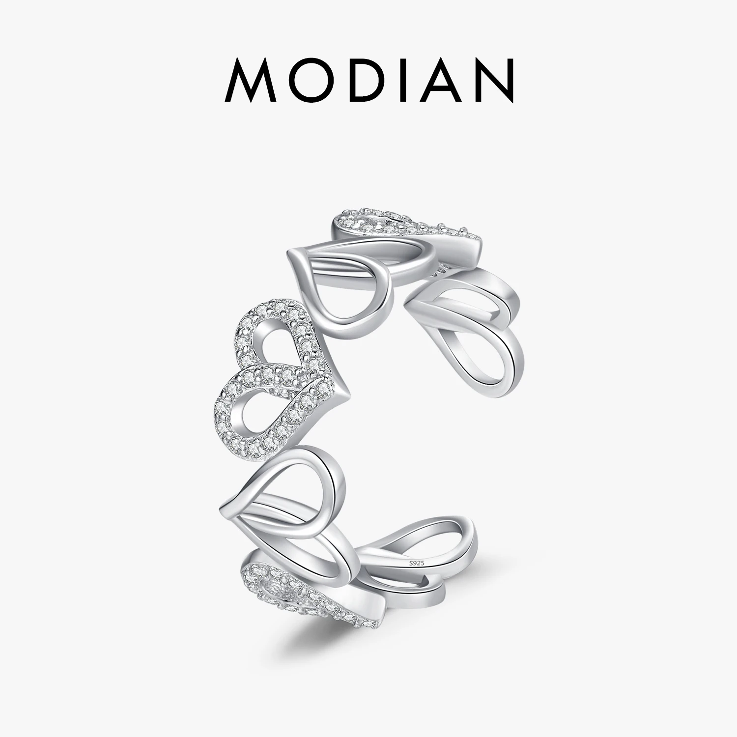 MODIAN-925-Sterling-Silver-Fashion-Hearts-Adjustable-Ring-Classic ...