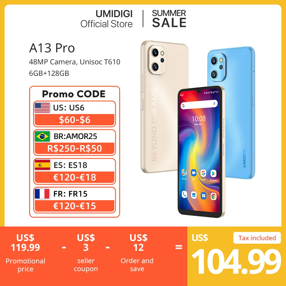 UMIDIGI-A13 Pro Smartphone, Versão Global, 6GB, 128GB, NFC, Câmera de ...