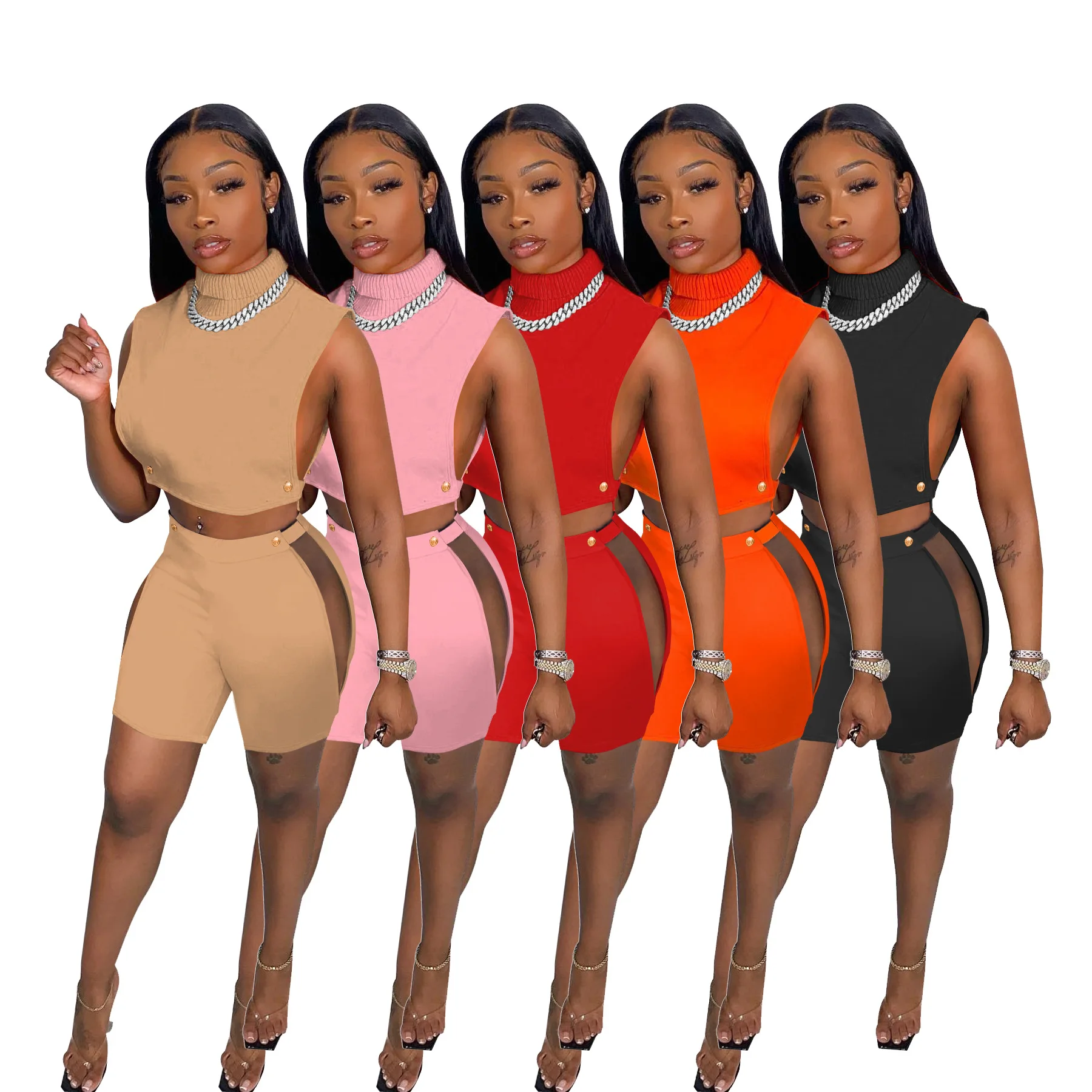 Summer Cut out Club Outfit Women 2 Pieces Sets Sexy Sleeveless Crop Top ...