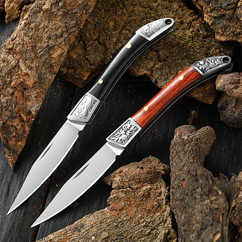 Wooden-Handle-Folding-Knife-Stainless-Steel-Blade-Pocket-Knife-Portable ...