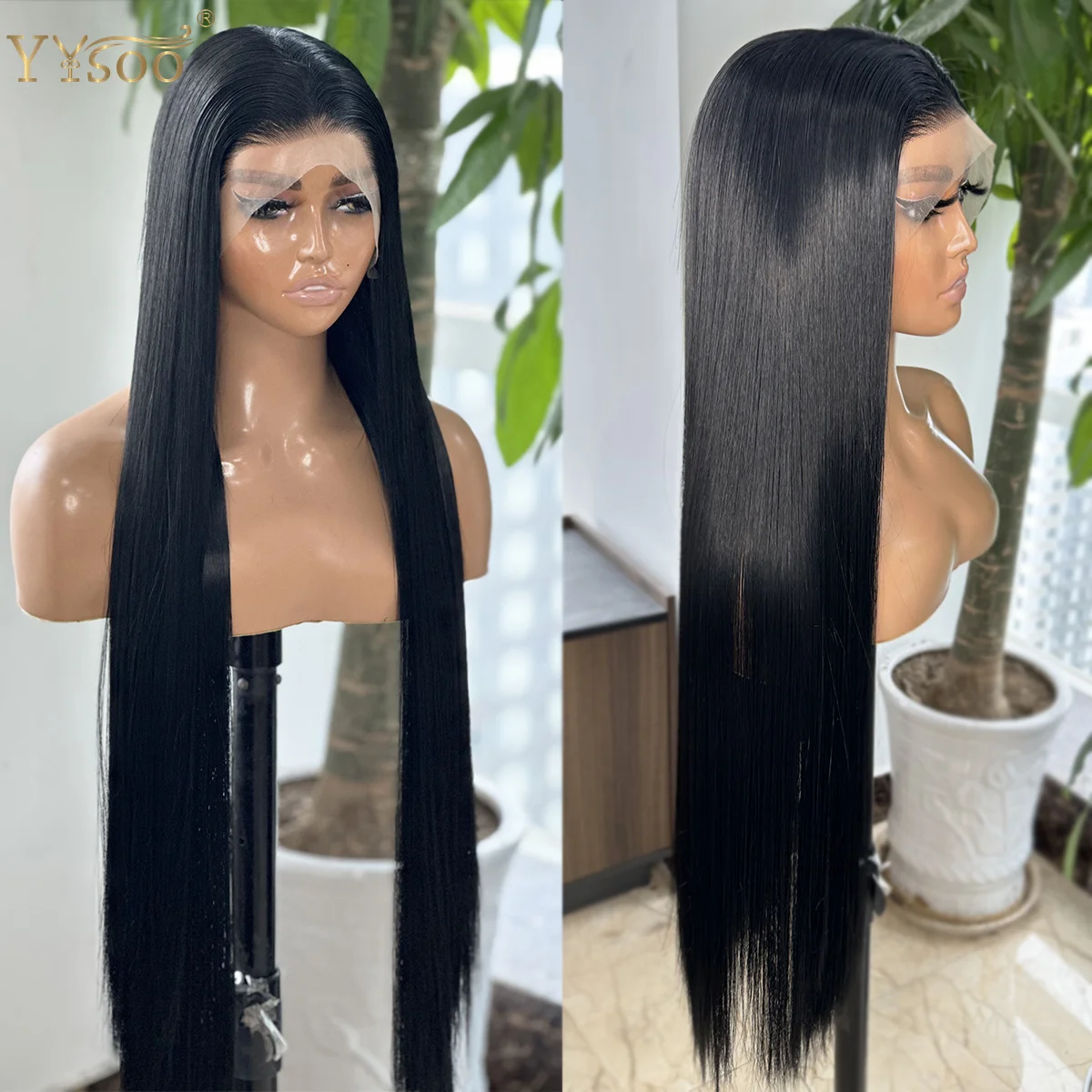 YYsoo-Long-30Inch-1-Black-Silky-Straight-Futura-Synthetic-13x4-Glueless ...