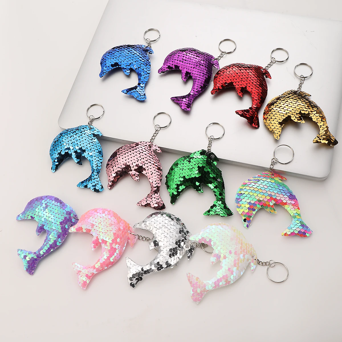 12pcs-Glitter-Sequins-Dolphin-Keychains-Cute-Cartoon-Animal-Bag-Key ...