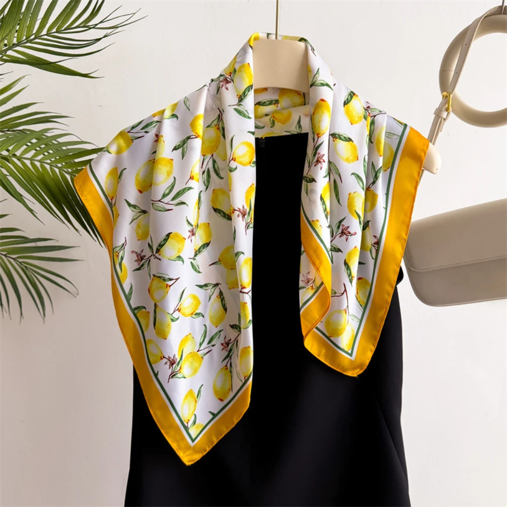 1pcs Summer Bright Color Oil Painting Lemon Print Small Square Women ...