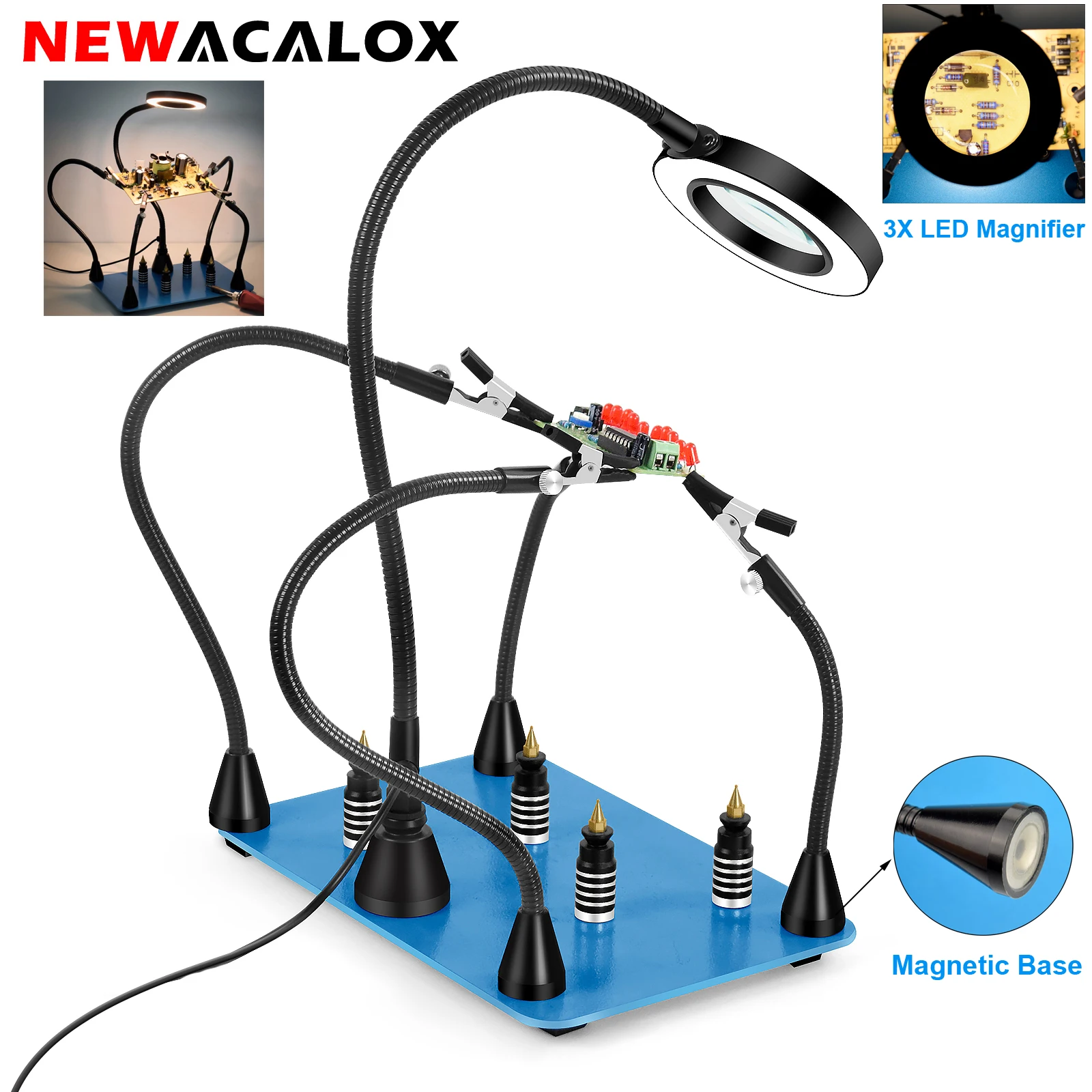 NEWACALOX-Magnetic-Third-Hand-Soldering-Tool-with-3X-Magnifier-Heavy ...