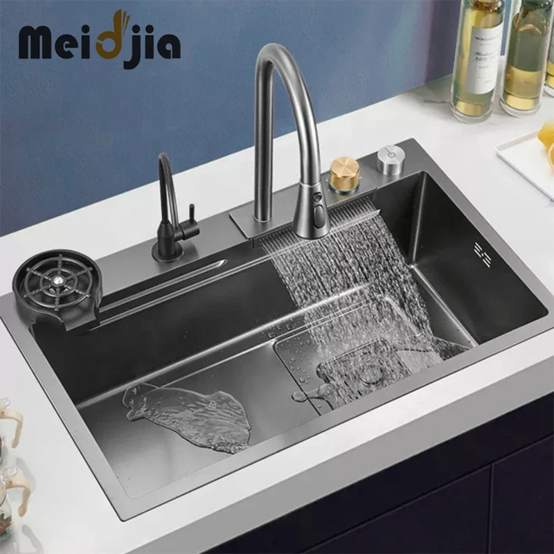 MEIDJIA-Waterfall-Kitchen-Sink-Stainless-Steel-Topmount-Sinks-Nano-Wash ...