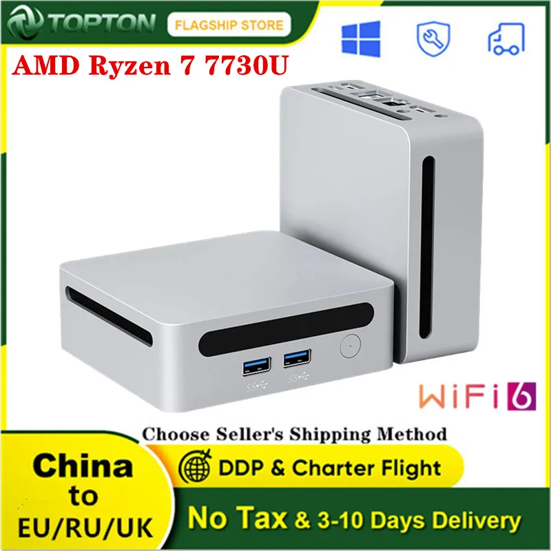 Topton New Gaming Mini PC Gamer AMD Ryzen 7 7730U i5 1235U Windows 11 2xDDR4 2xNVMe Mini ...