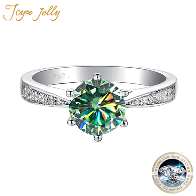 Joycejelly Green Moissanite Ring For Women Solid 925 Sterling Silver Round Moissanite Bridal ...