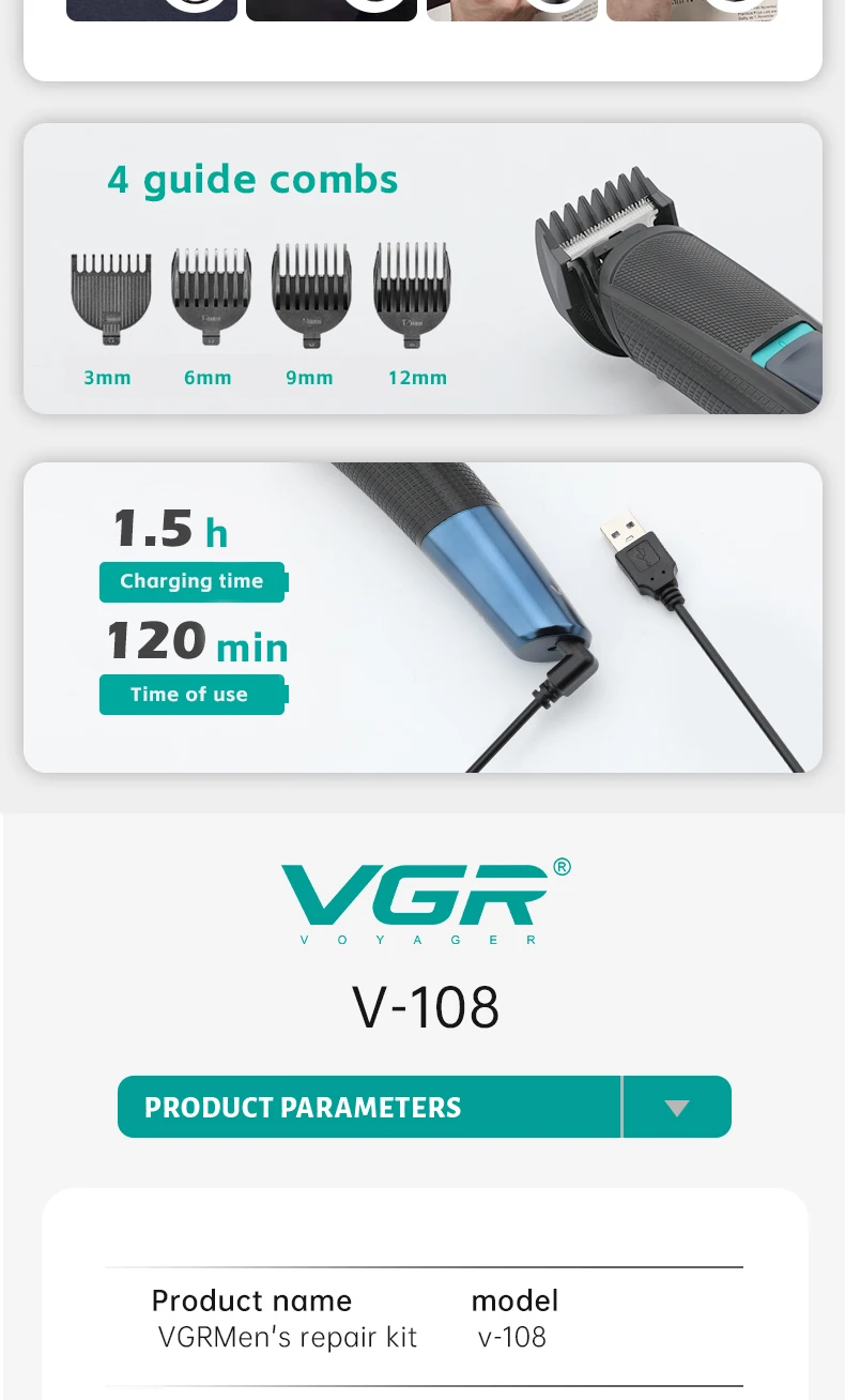 VGR 108 новая многофункциональная машинка для стрижки волос 5-в-1 перезаряжаемая машинка для ...