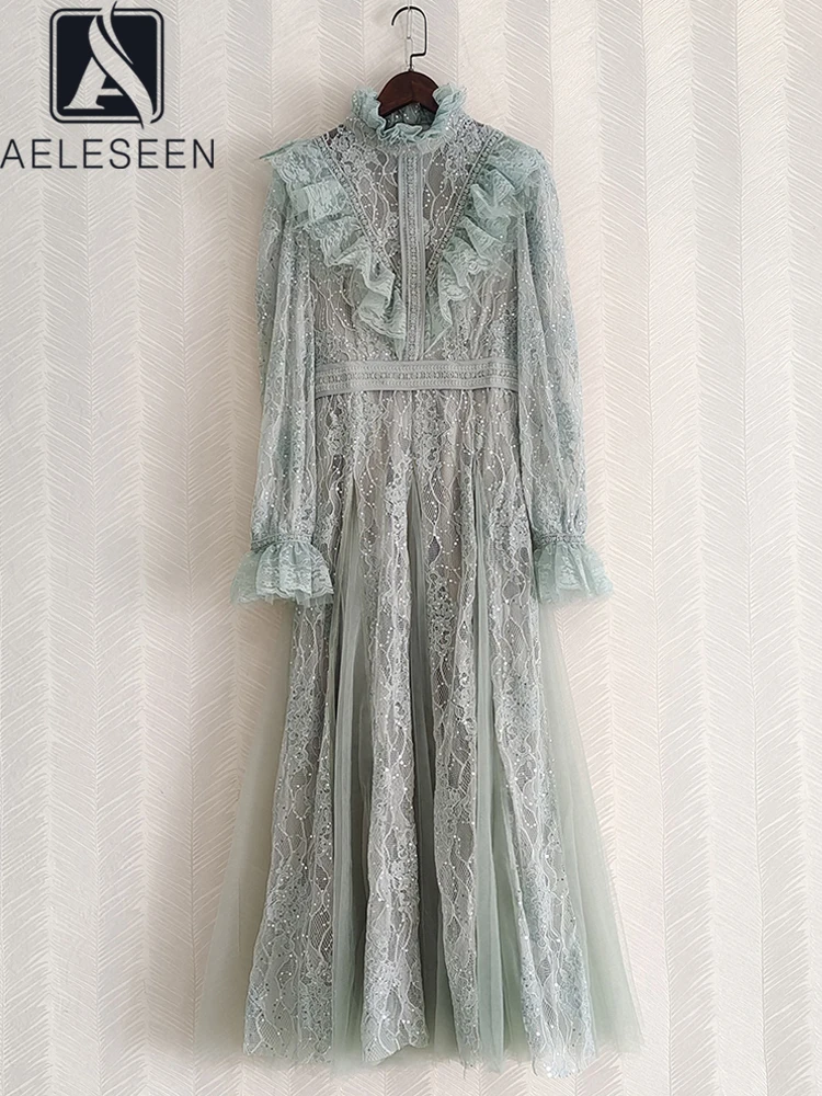 AELESEEN-Runway-Fashion-Women-Dress-Spring-Summer-Luxury-Mesh-Ruffles ...