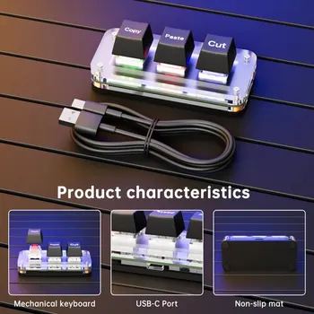 Programming Mini Keyboard RGB 3 Keys Macro Copy Paste Mini Button Gaming Drawing for Photoshop ...