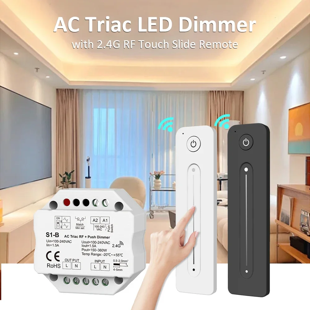 AC Triac LED Dimmer 220V 230V 110V with 2.4G Wireless RF Touch Remote ...