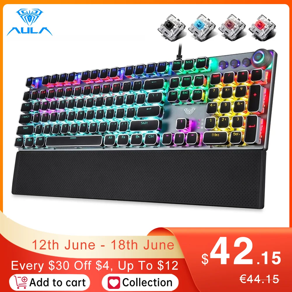 Aula Gaming Mechanical Keyboard Retro Square Glowing Keycaps Backlit ...