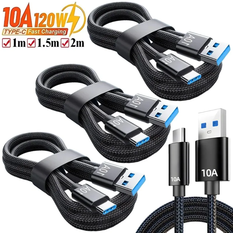 120W Cable Super Fast Charge Cable USB A to Type C Data Cord Knit Line ...